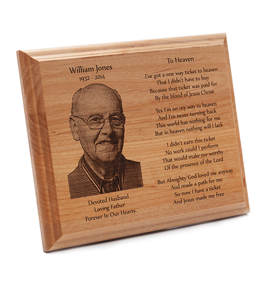 Memorial Plaque with Photo - Custom Engraved Wood | Laser Perfect Gifts